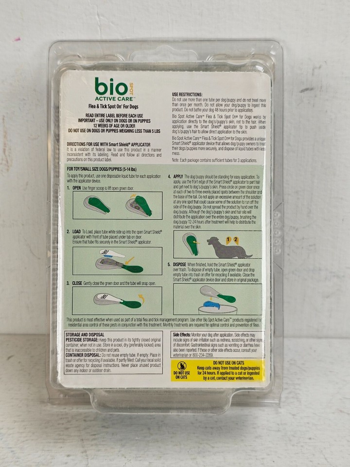 Bio Spot Active Care Flea & Tick Spot On for Dogs Toy Or Small 5-14 Lbs ...