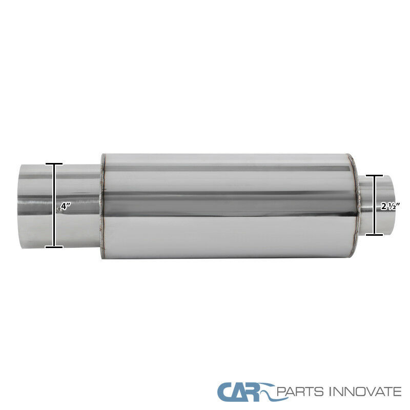 4" Round Tip 2.5" Inlet Stainless Steel Spiral Flow Exhaust Muffler w ...