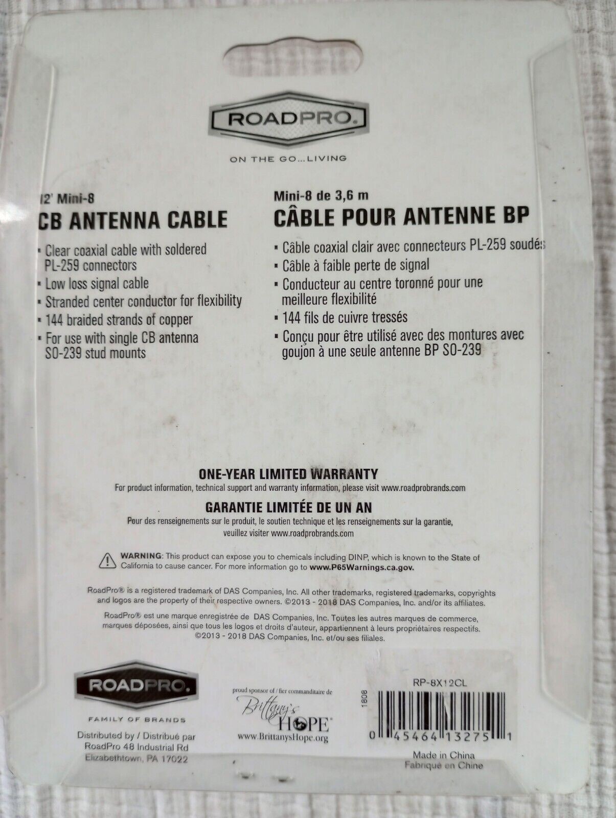 RoadPro 8X12CL 12' CB Radio Antenna Cable Mini 8 Truck Tractor Trailer ...