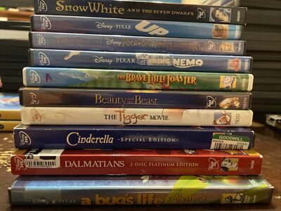 Lot of 10 Disney classic dvd movies kids Bugs Life, Up, Snow White Etc ...