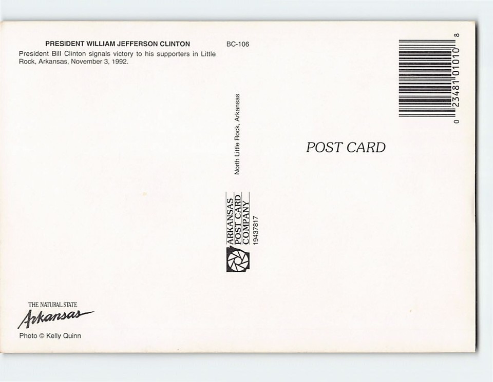 Postcard President Bill Clinton Signals Victory In Little Rock Arkansas ...