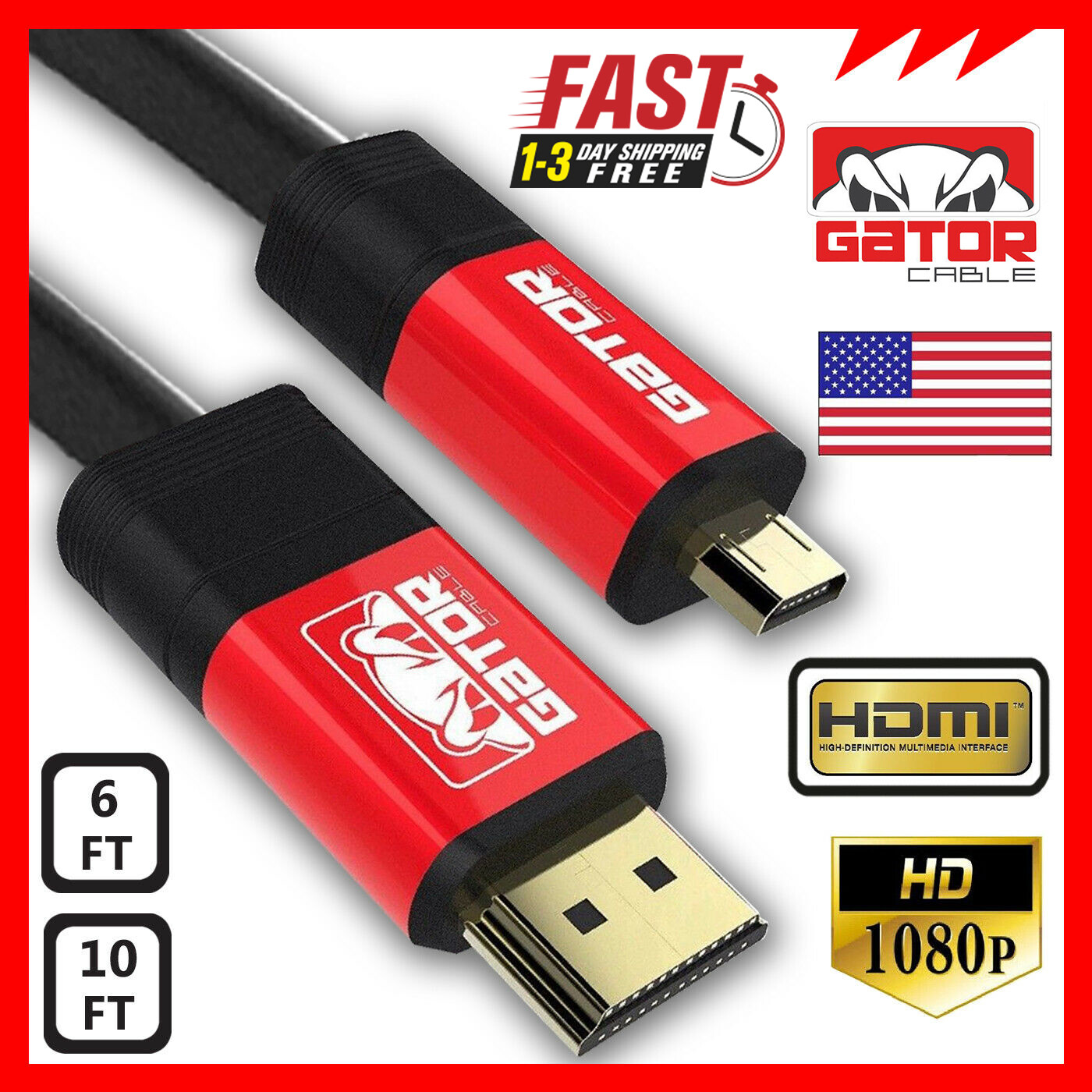 Micro HDMI to HDMI Cable Adapter Converter 4K GoPro HERO 7 6 5 4 3 ...