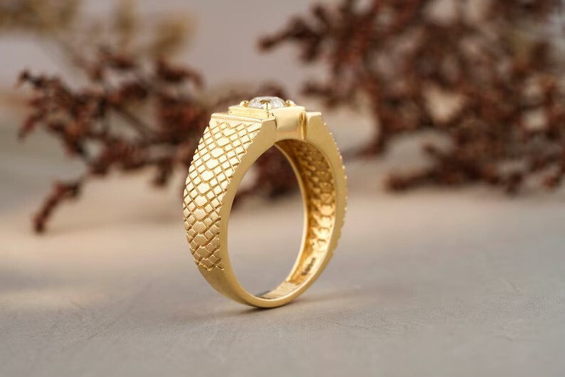 1.00CT Round Cut Men Solitaire Natural IGI Certified Diamond 14k Yellow ...