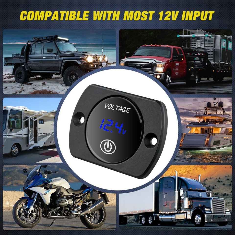 Nilight 12V LED Display Voltmeter with Touch Switch Digital Voltage ...