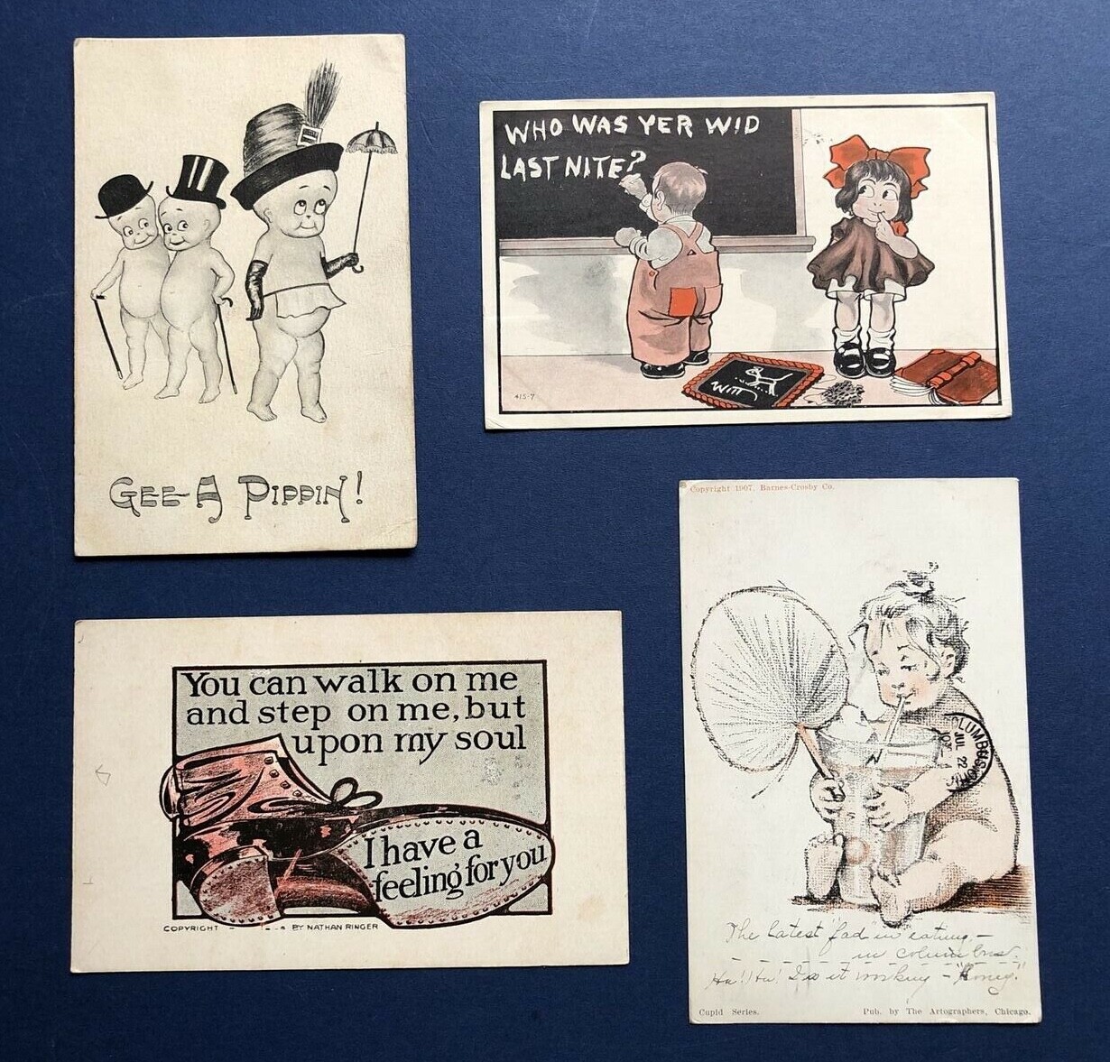 4 Comic Ladies Greetings & Romance Antique Postcards.1900s. For ...
