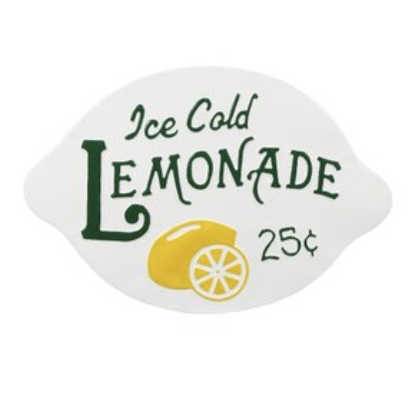 Enamel Tin Lemon Wall Sign Ice Cold Lemonade 25 Cents White Farmhouse ...