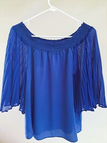 Alice + Olivia Indigo Blue Flutter 3/4 Sleeve Blouse Top, size S/P | eBay