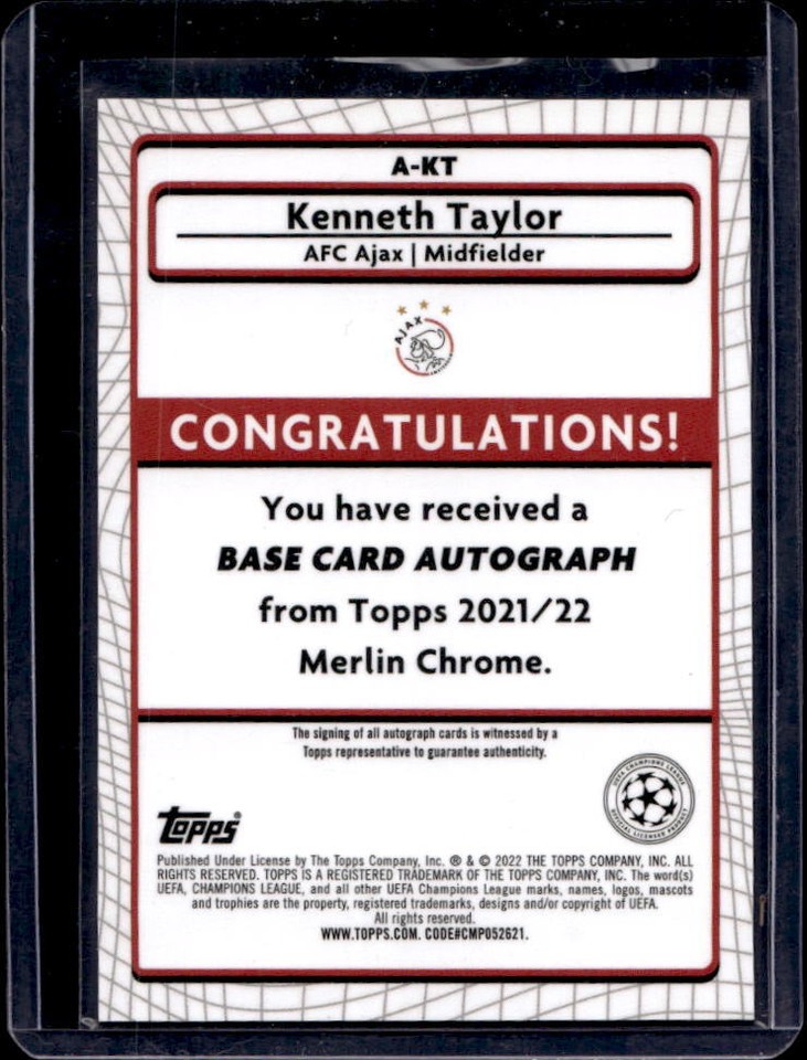 2021-22 Topps Merlin Chrome Kenneth Taylor Auto Autograph #A-KT Ajax | eBay