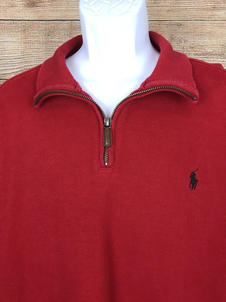 POLO Ralph Lauren Men’s Solid Red 1/4 Zip Pullover Sweater Size Extra ...