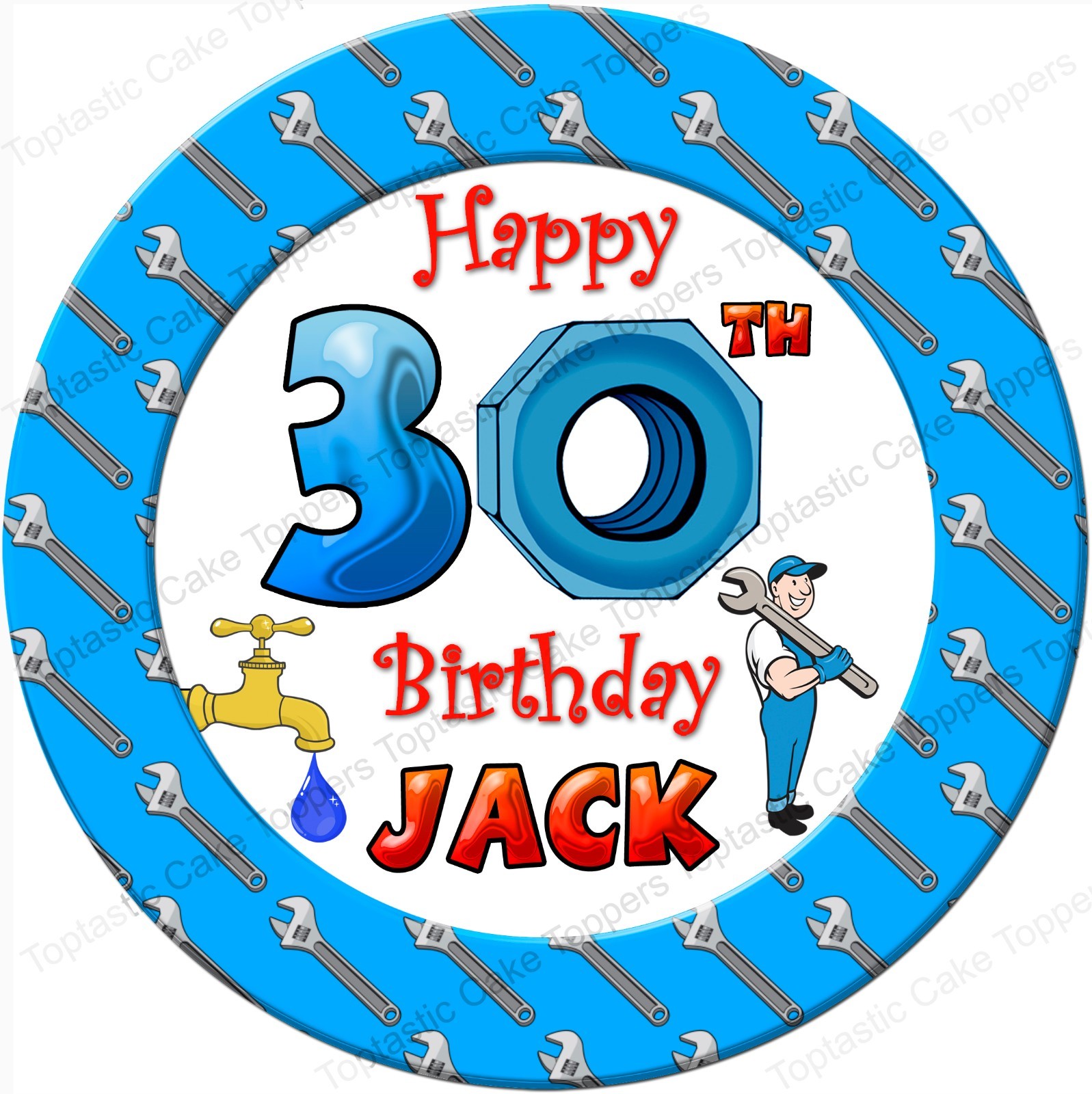 Personalised Plumbing Plumber Round Edible Icing Birthday Party Cake ...