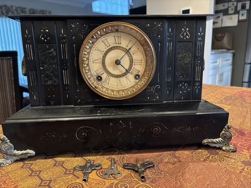 Antique Ansonia Black Pendulum Mantle Clock Company New York Patented ...