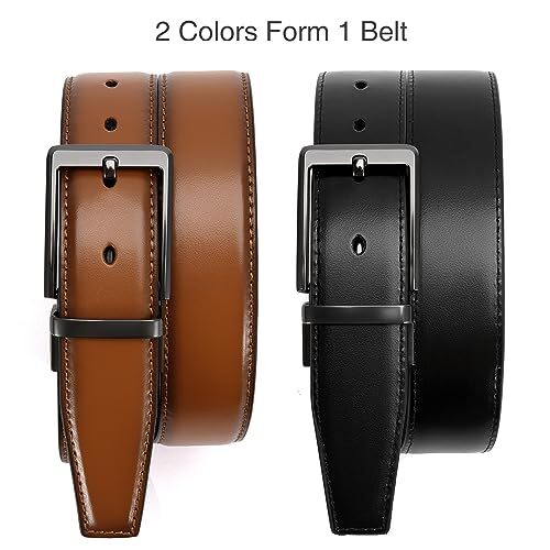 Belt Men - Leather Reversible Belts for Men 1 Black/Tan Fits Waist 32 ...