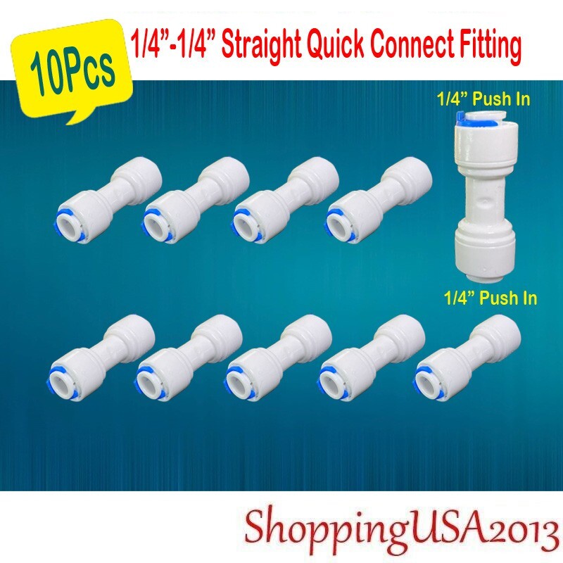 10Pcs 1/4-1/4 Quick Connect Straight Push In Fittings Connectors Water ...