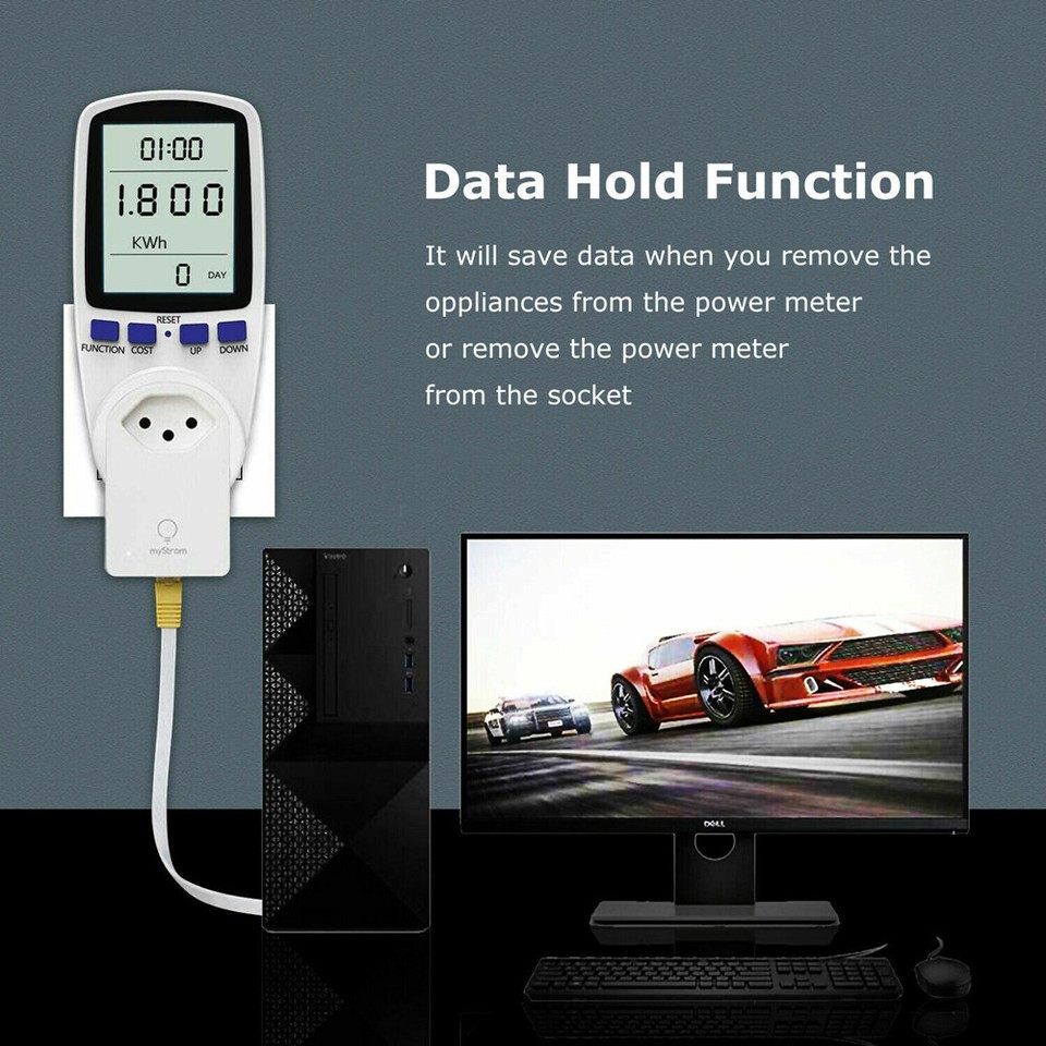 US Plug-in Electricity Power Usage Consumption Meter Energy Monitor LCD ...