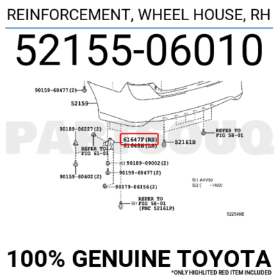 5215506010 Genuine Toyota REINFORCEMENT, WHEEL HOUSE, RH 52155-06010 | eBay