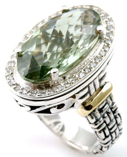 18K & SS DIAMOND & GREEN AMETHYST PHILIP ANDRE DESIGNER RING | eBay