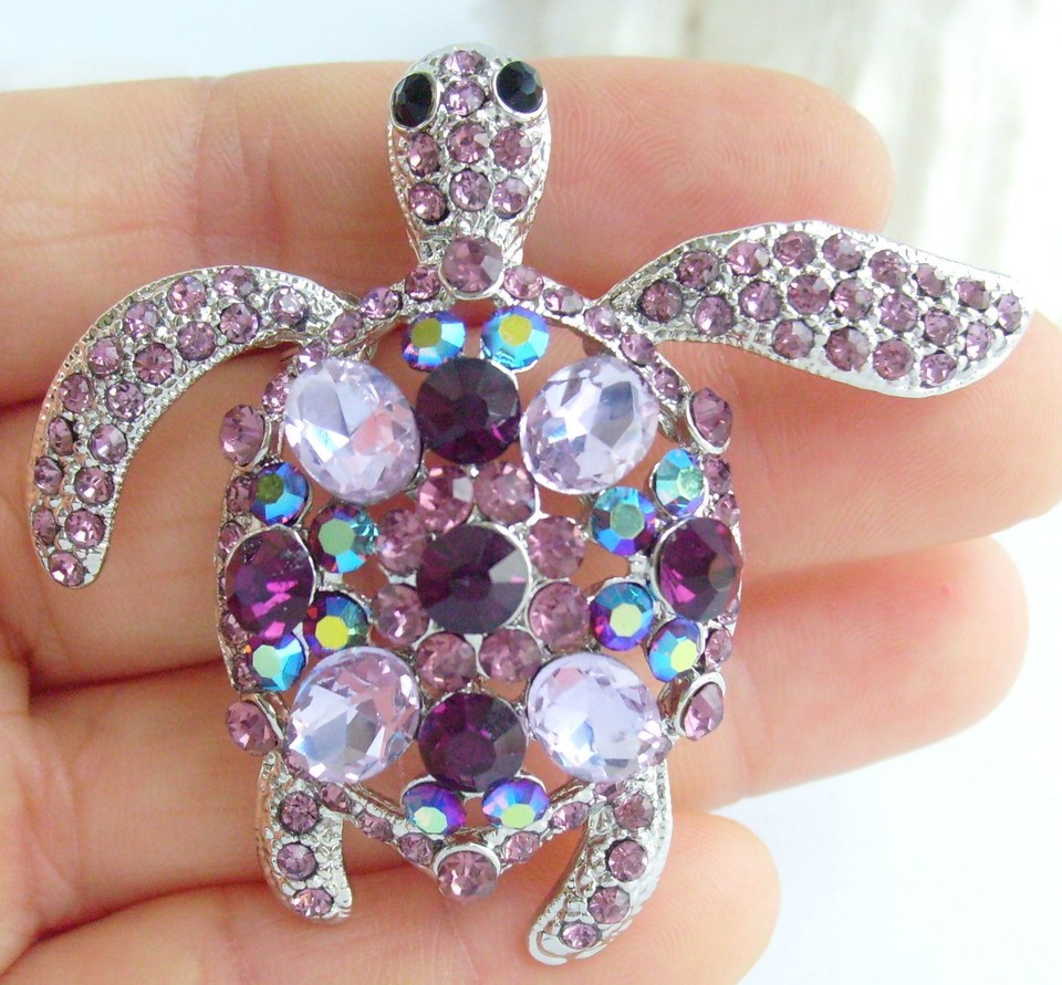 Charming Turtle Tortoise Brooch Pin Purple Austrian Crystal Pendant ...