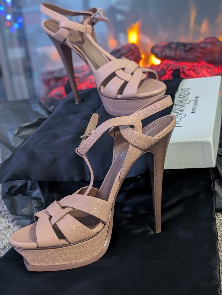 Saint Laurent YSL Tribute Platform, Size 41, Beige Leather | eBay