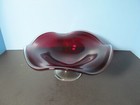 TELEFLORA RUBY RED BOWL 9.5" WIDE RUFFLED WAVE FOOTED PEDESTAL ART ...