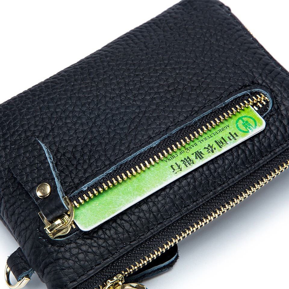 Womens Leather Small Wallet Zipper Wallet ID Credit Card Pocket ...