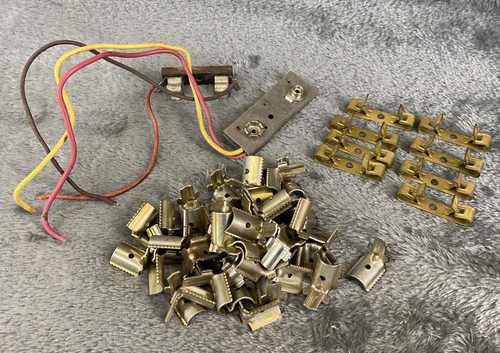 Vintage BRASS restraints , clips, battery and fuse connectors 54 piece ...