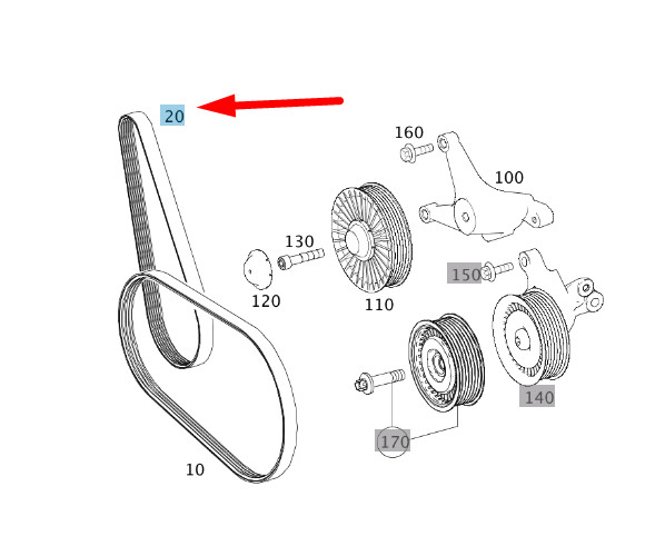 MERCEDES-BENZ S W221 WATER PUMP DRIVE V-RIBBED BELT A0039931296 ...