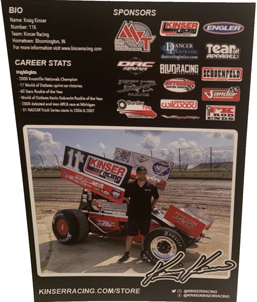 KRAIG KINSER #11K THROWBACK WORLD OF OUTLAWS KINSER RACING SPRINT CAR ...