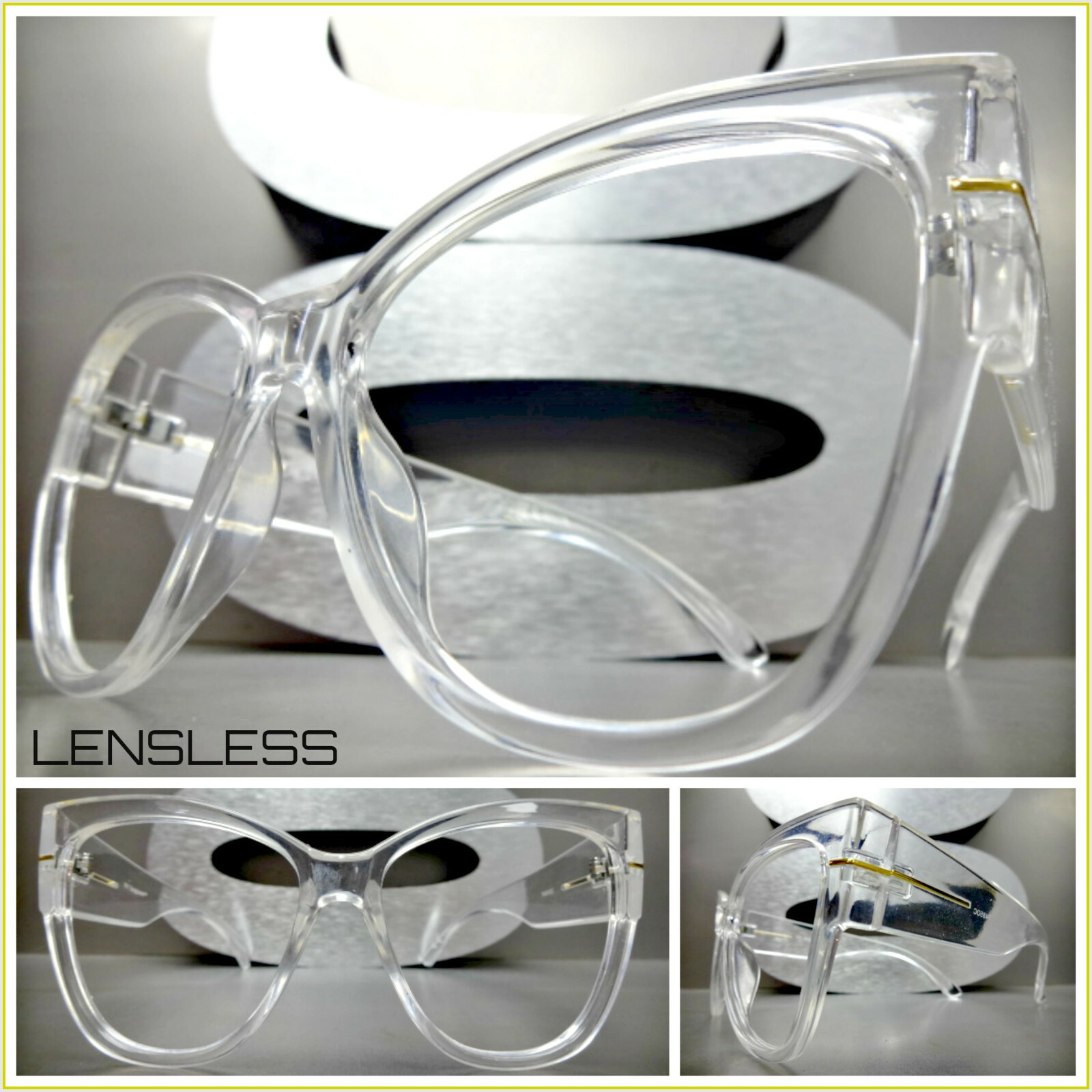 Women's RETRO CAT EYE Style Lensless Eye Glasses Transparent Frame Only ...