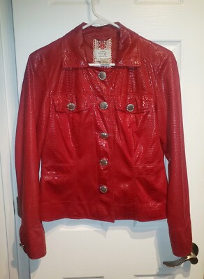 Just B Shiny Red Metallic Jacket w/Decorative Buttons S Small Snakeskin ...