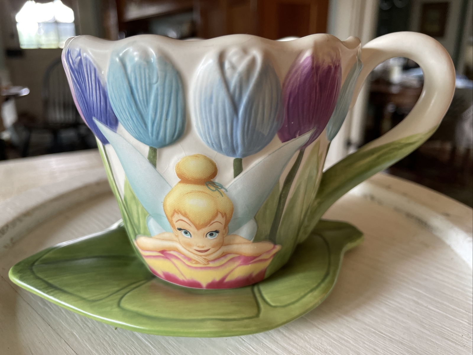 Disney Store Tinkerbell Tea Cup Mug and Leaf Saucer Fairies Tulips 2 ...