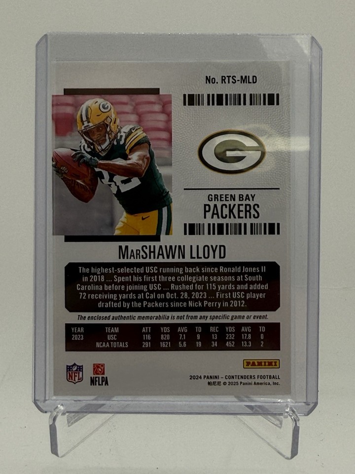 Marshawn Lloyd 2024 Contenders Rookie Ticket Swatch RTS-MLD Green Bay ...