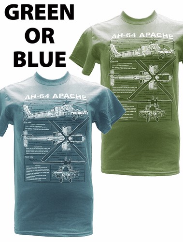 Apache AH-64 Attack Helicopter Army Air Corps T Shirt Blueprint Design ...