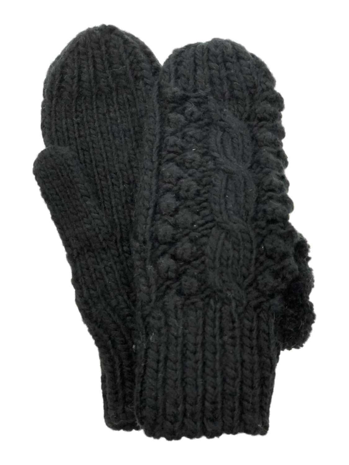Womens Lumpy Black Knit Pom Pom Winter Mittens | eBay