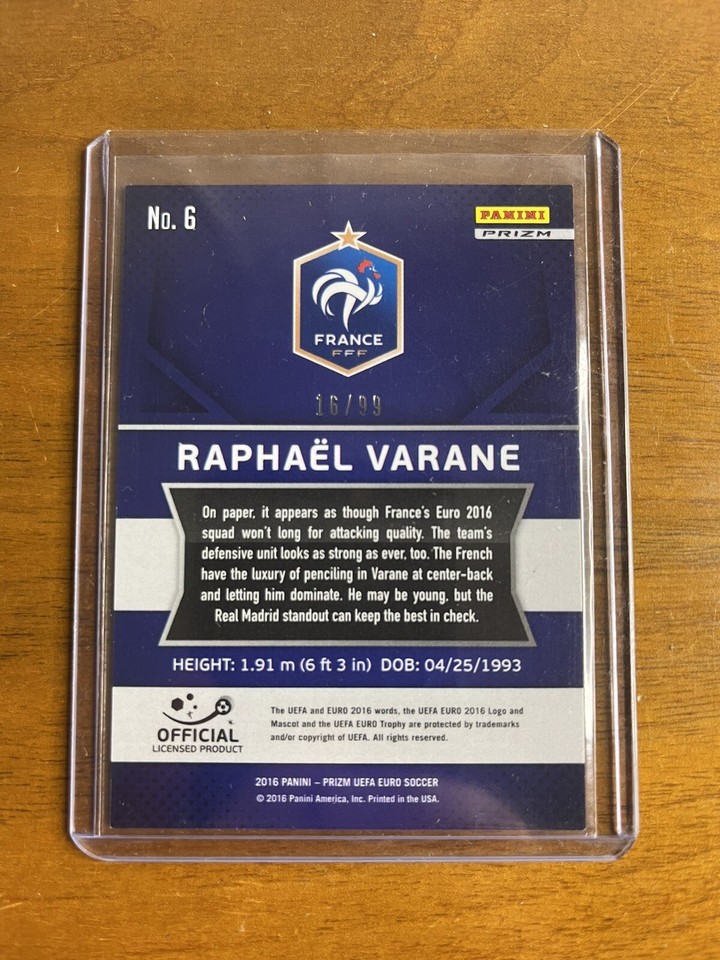 Raphael Varane 2016 Panini Prizm Euro Purple Prizm /99 | eBay