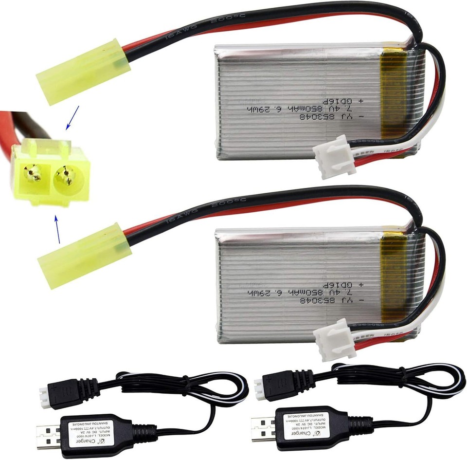 2pcs 7.4V 850mAh Li-PO Battery for 1/18 Scale 9310 9300 9301E 9302E RC ...