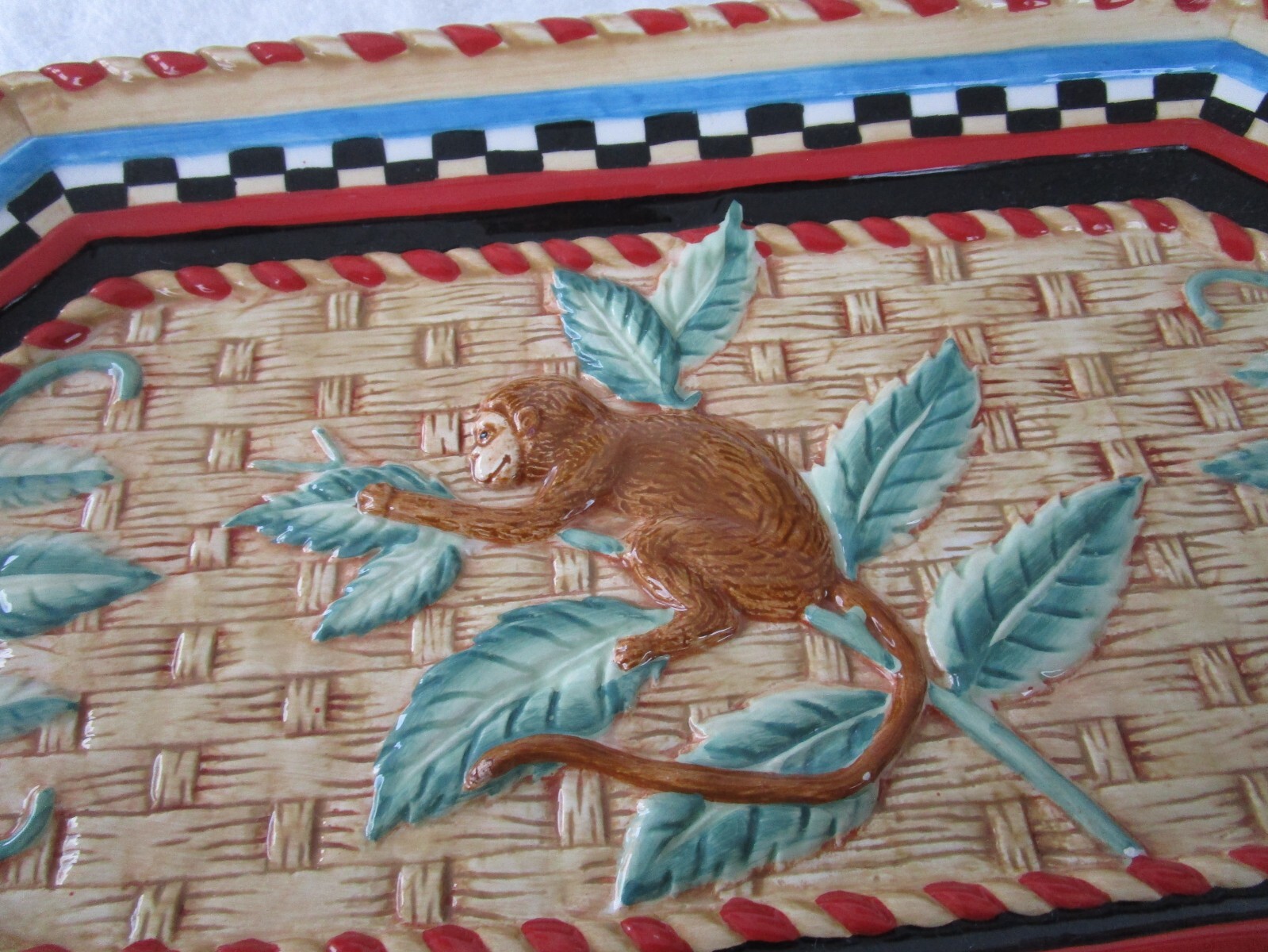 Vintage Safari Whimsy 2000 CBK 16" PORCELAI TRAY ~ Monkey Tree Tropical ...