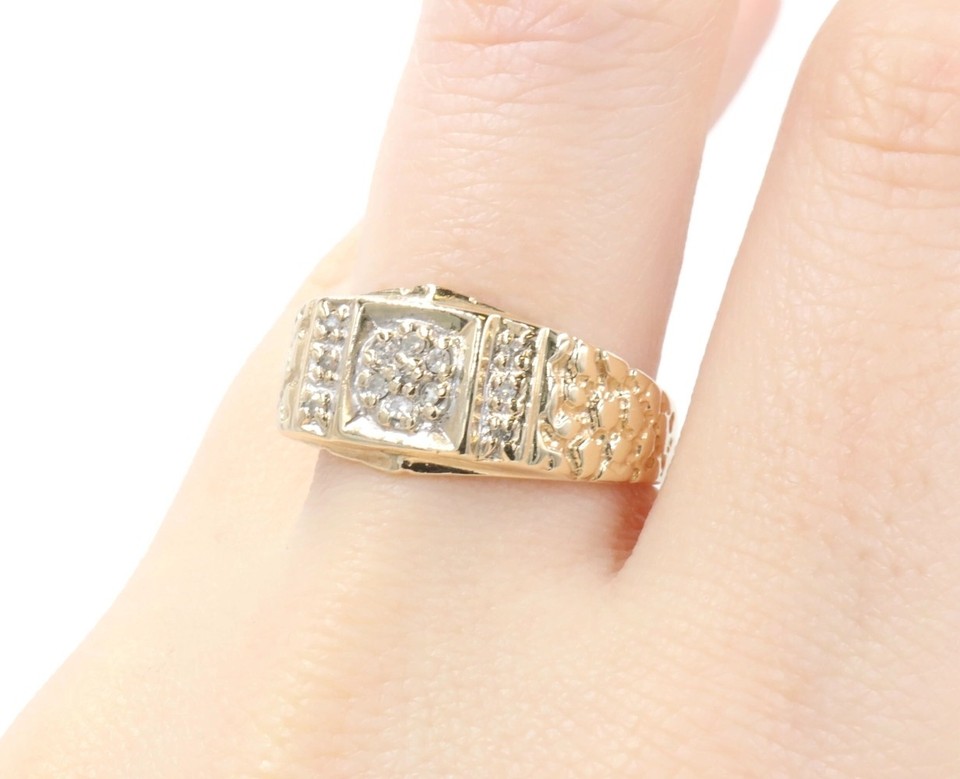 Retro-Style 0.16 Ctw Single Cut Diamond Cluster 10KT Yellow Gold Nugget ...