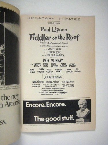 Fiddler on the Roof Playbill 1971 Broadway Theatre Paul Lipson Peg ...