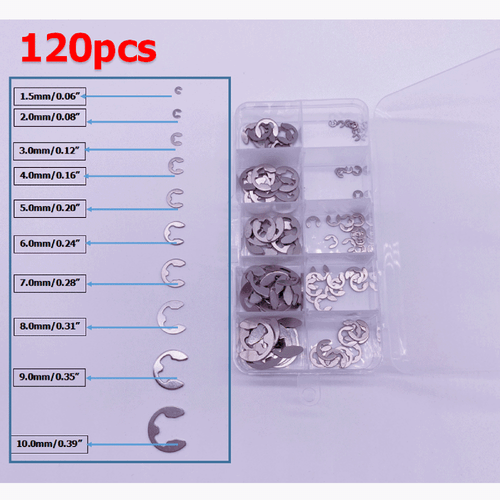 120x Stainless Steel E-Clips External Retaining Washers C-Clip 1.5mm ...