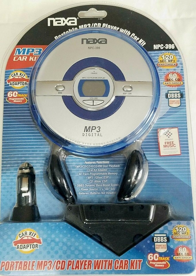 Naxa "Y2K" Retro Blue/Silver Portable MP3/CD Player Combo w/Car Kit New ...
