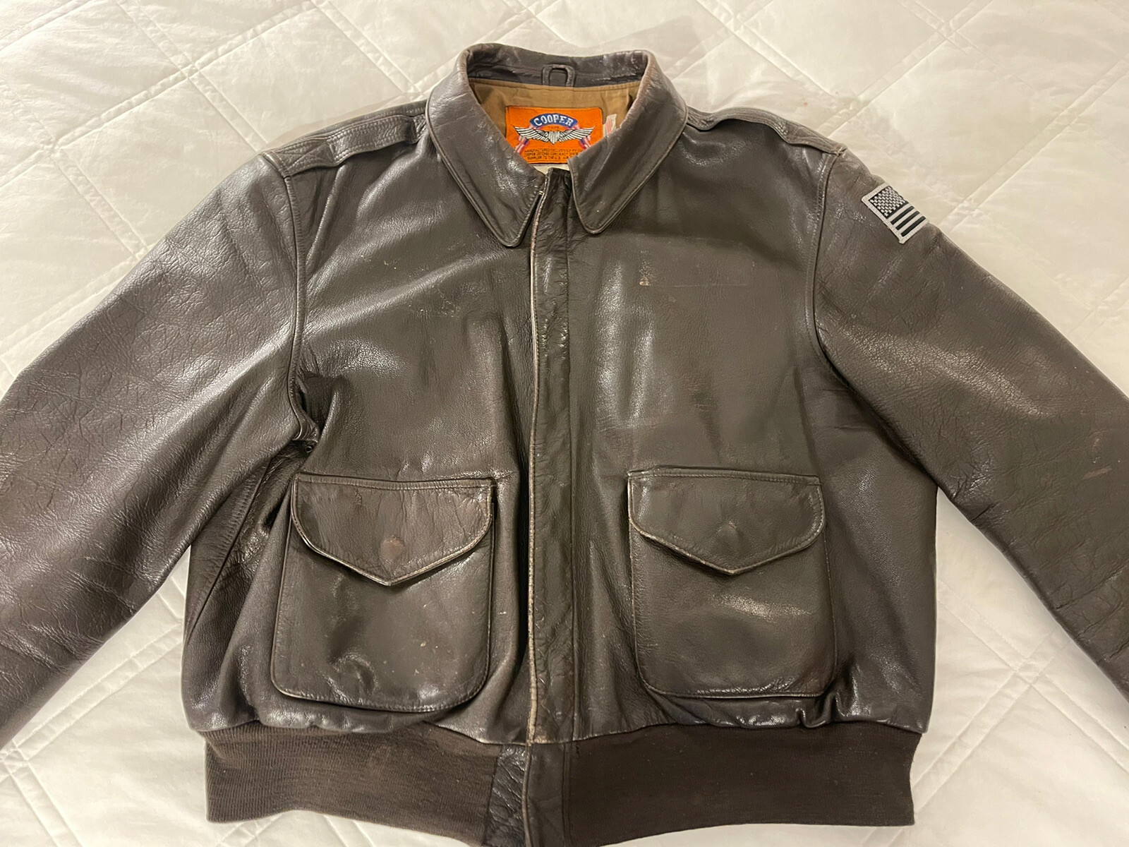 Cooper USA-Made Brown Leather USN A2 Bomber Jacket size 46 Regular | eBay