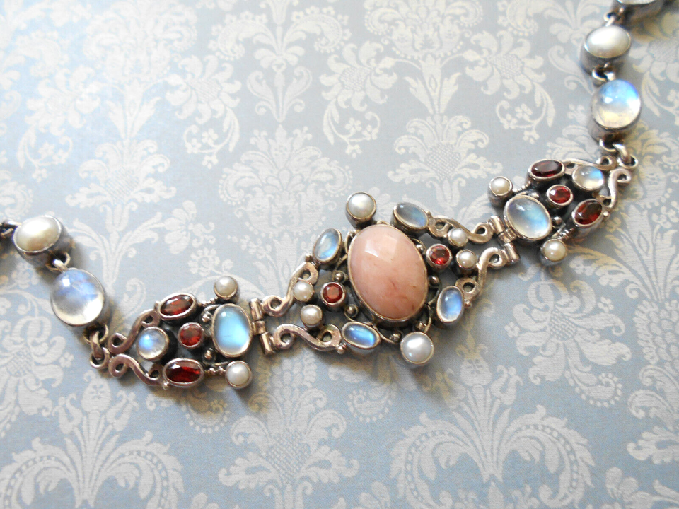 Oxidized Sterling Silver Nicky Butler Moonstone Garnet 8" Bracelet 6268 ...