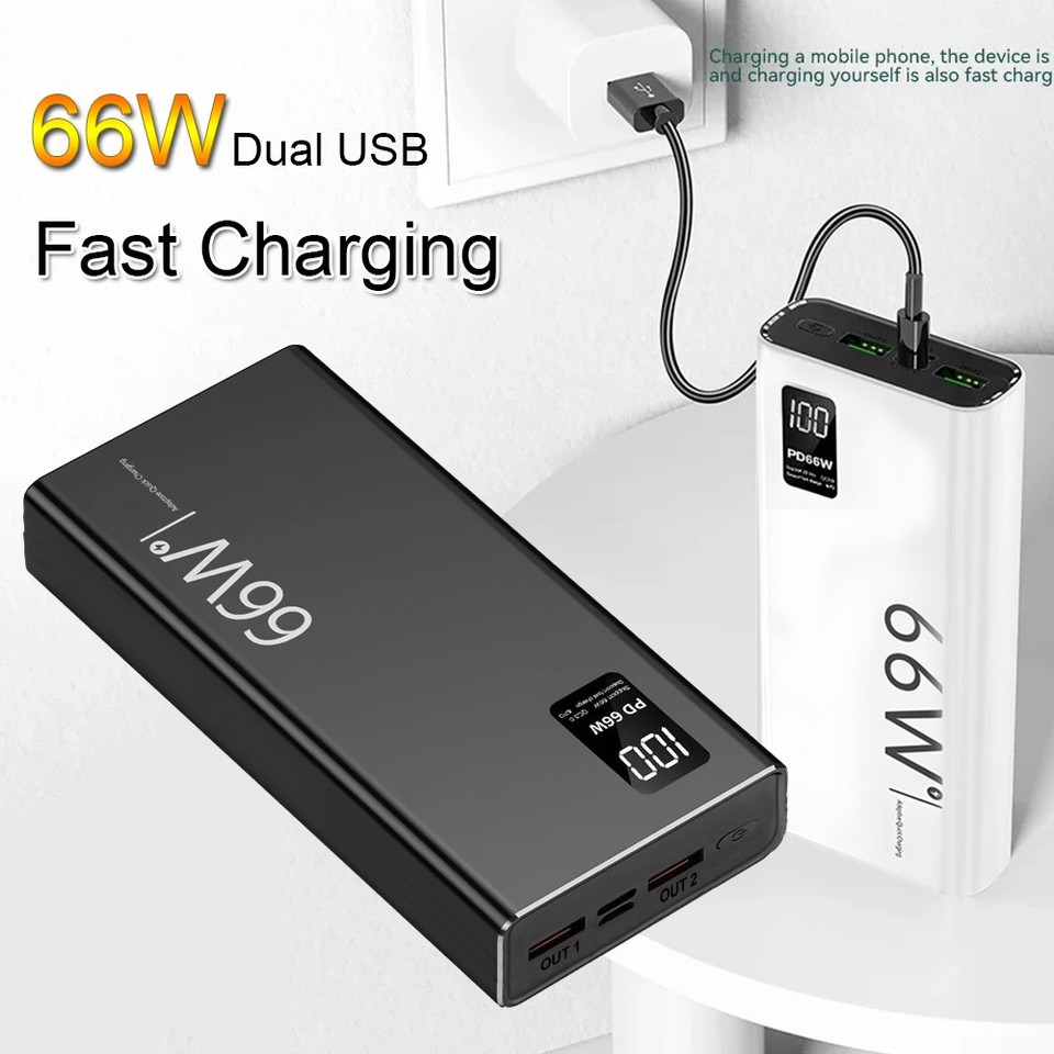 70000mAh 120W Power Bank Large Capacity Portable External Battery Fast ...