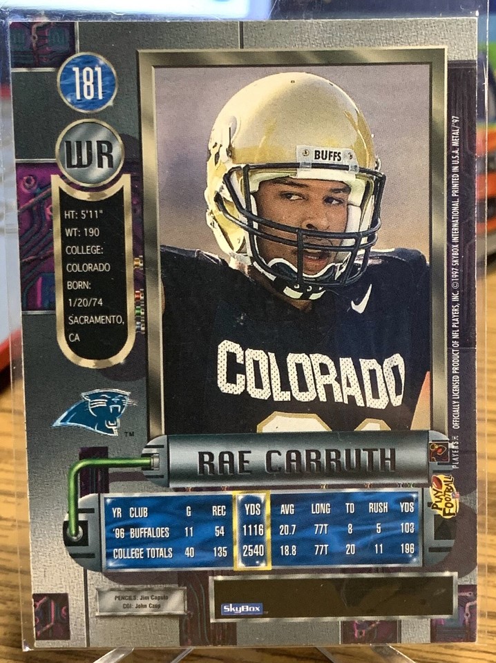 Rae Carruth ‘97 Skybox Metal Universe Football #181 Foil Colorado Buffs ...