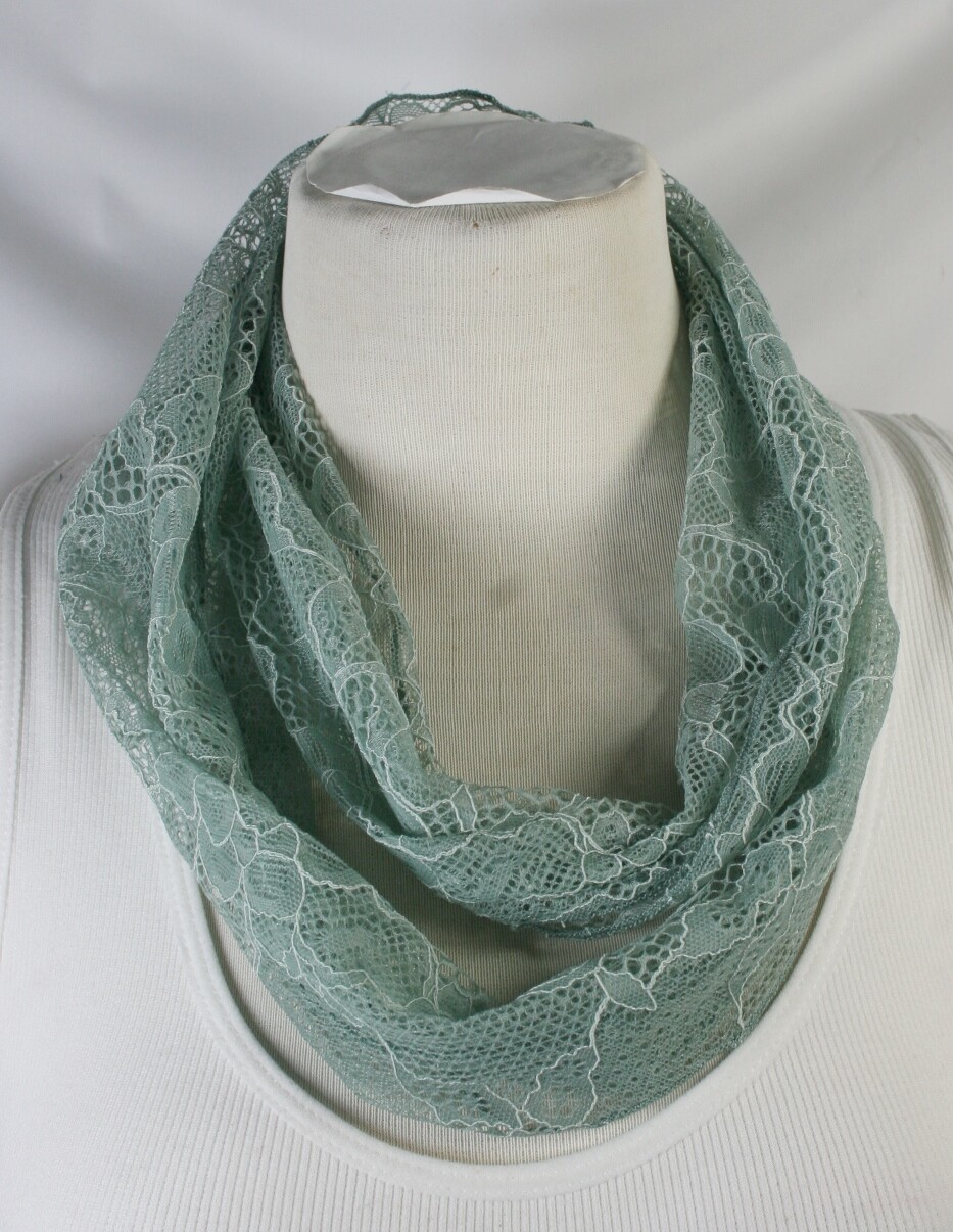 Infinity lace scarf, beautiful black lace w/suade dots, green, blue ...