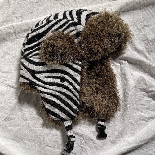 Y2K Scene Zebra Stripe Winter Ear Flap Russian Hat Cap Ushanka Grunge ...