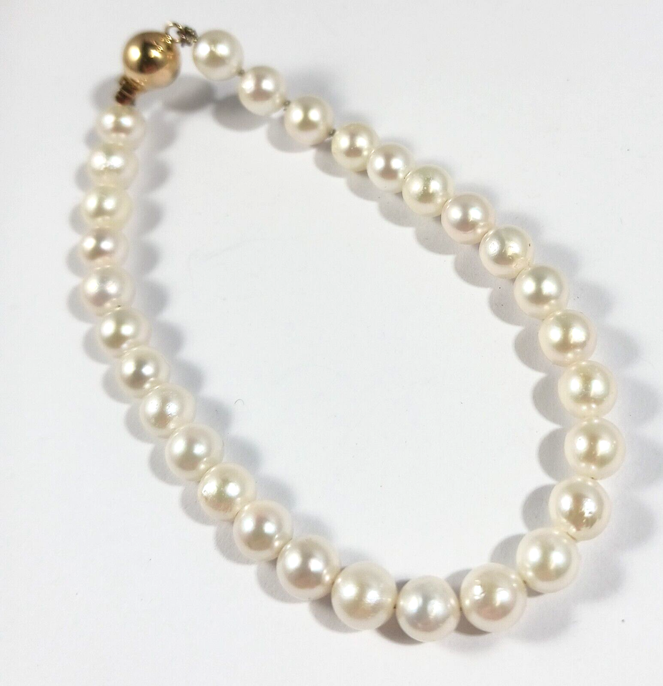 585 14K Yellow Gold Ball Clasp Cultured Pearl Bracelet ~7.25 Inches | eBay