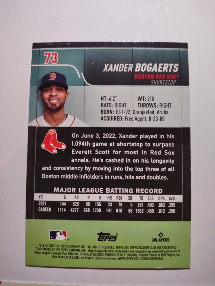2022 Topps Stadium Club Xander Bogaerts Black Foil Parallel Sp #73 ...