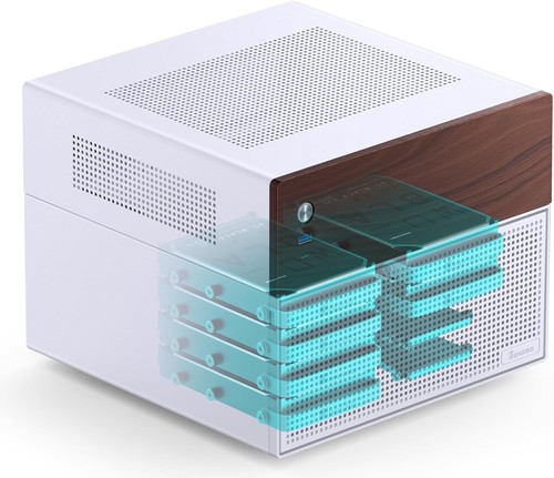JONSBO N4 White NAS Pc Case, Walnut Wood, 8-Drive Bay/6 * 3.5 "HDD (4 ...