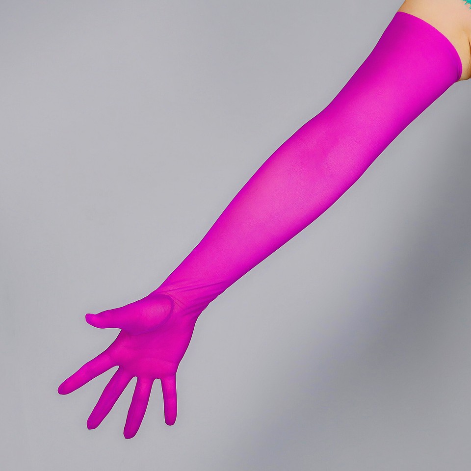 MESH LONG GLOVES Stretch Tulle Lace Semi Sheer TECH Touchscreen Red ...